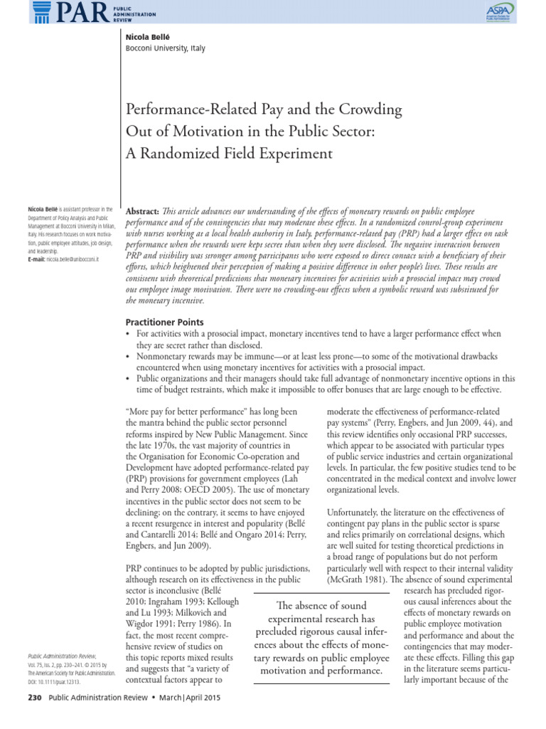 Bellé Performance Related Pay and Crowding Out (2015) | PDF | Incentive ...