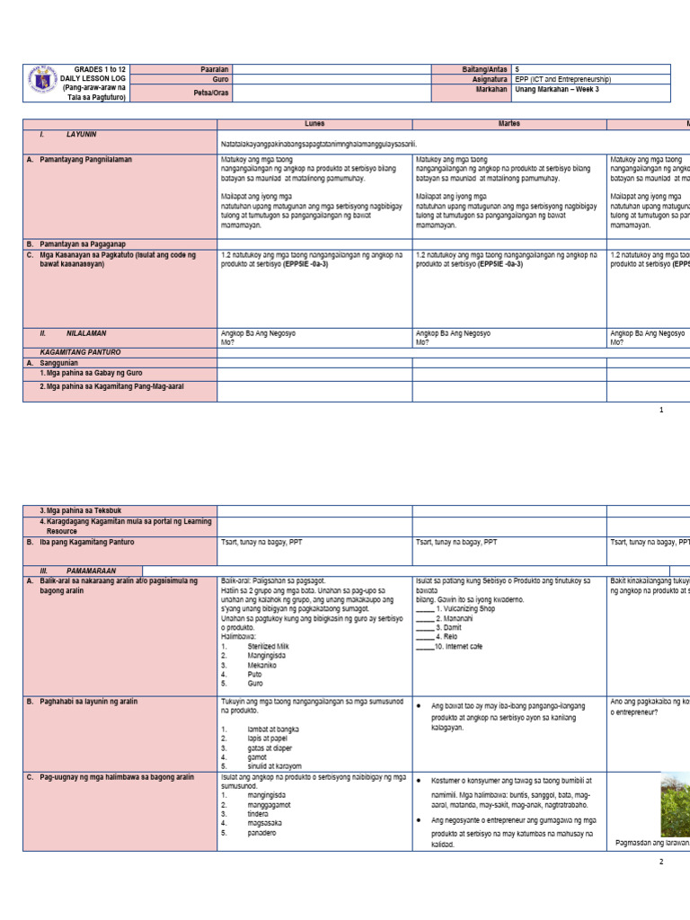 DLL Week 3 Epp V | PDF