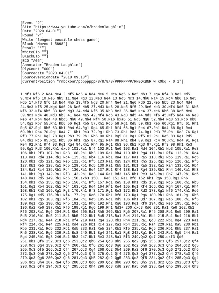 Longest Possible Chess Game Notation | PDF | Chess | Chess Theory
