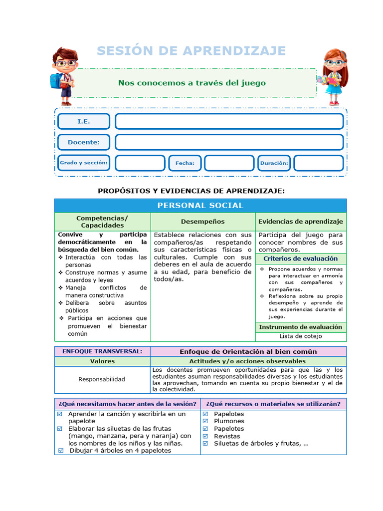 SESIÓN DE APRENDIZAJENos Conocemos A Través Del Juego | PDF ...