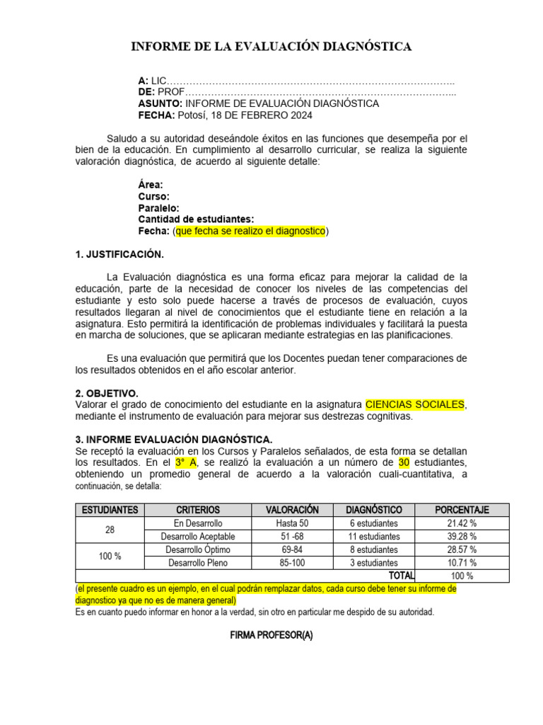 Informe Evaluación Diagnóstica | PDF | Evaluación | Maestros