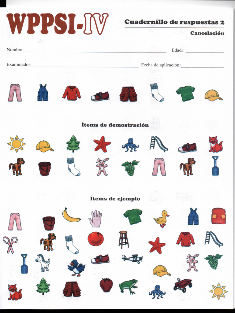 WPPSI-IV Cuadernillo de Respuestas - CANCELACION | PDF