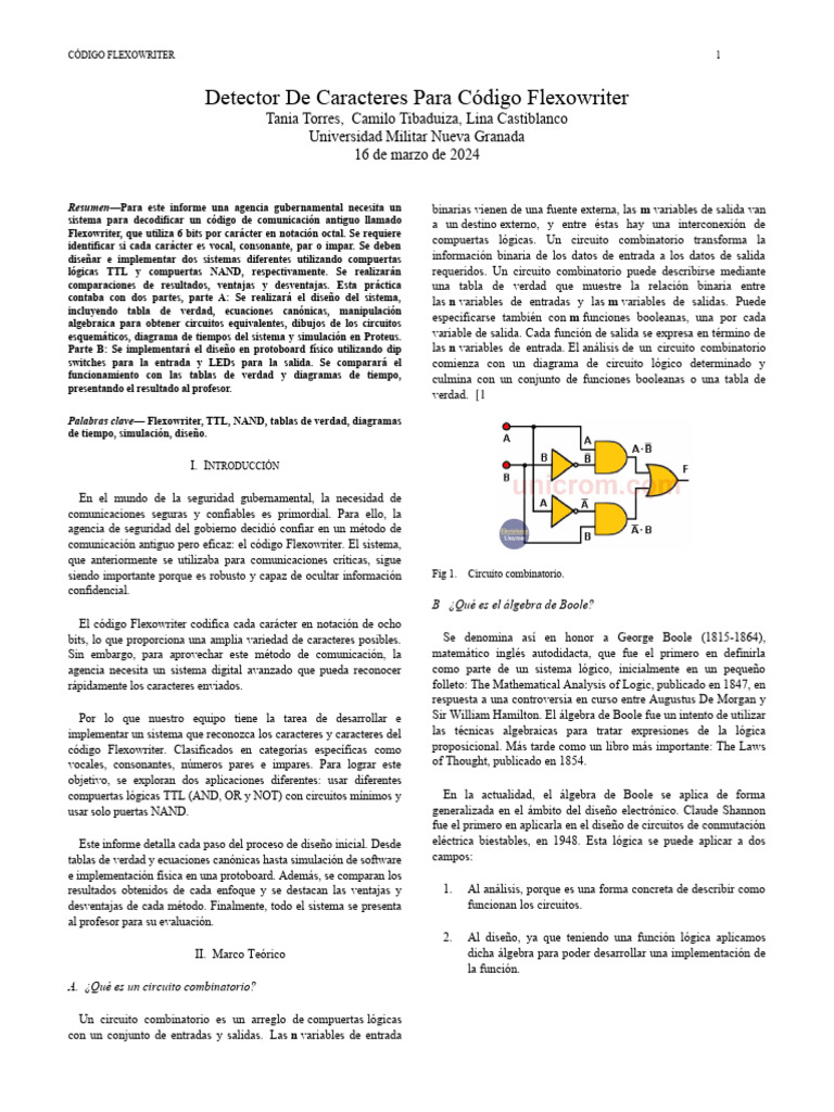 Informe Codigo Flexowriter | PDF | Puerta lógica | Álgebra de Boole
