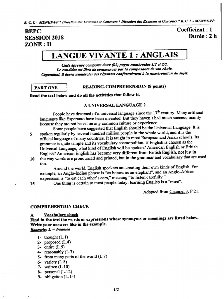 Bepc-Z2-Ang LV1-2018 | PDF