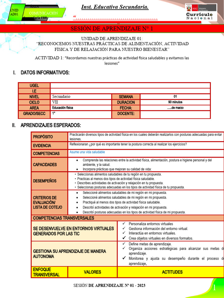 1º EE.FF. SES 1 UNI 1 SEM 01 - 2022 | PDF | Aprendizaje | Evaluación