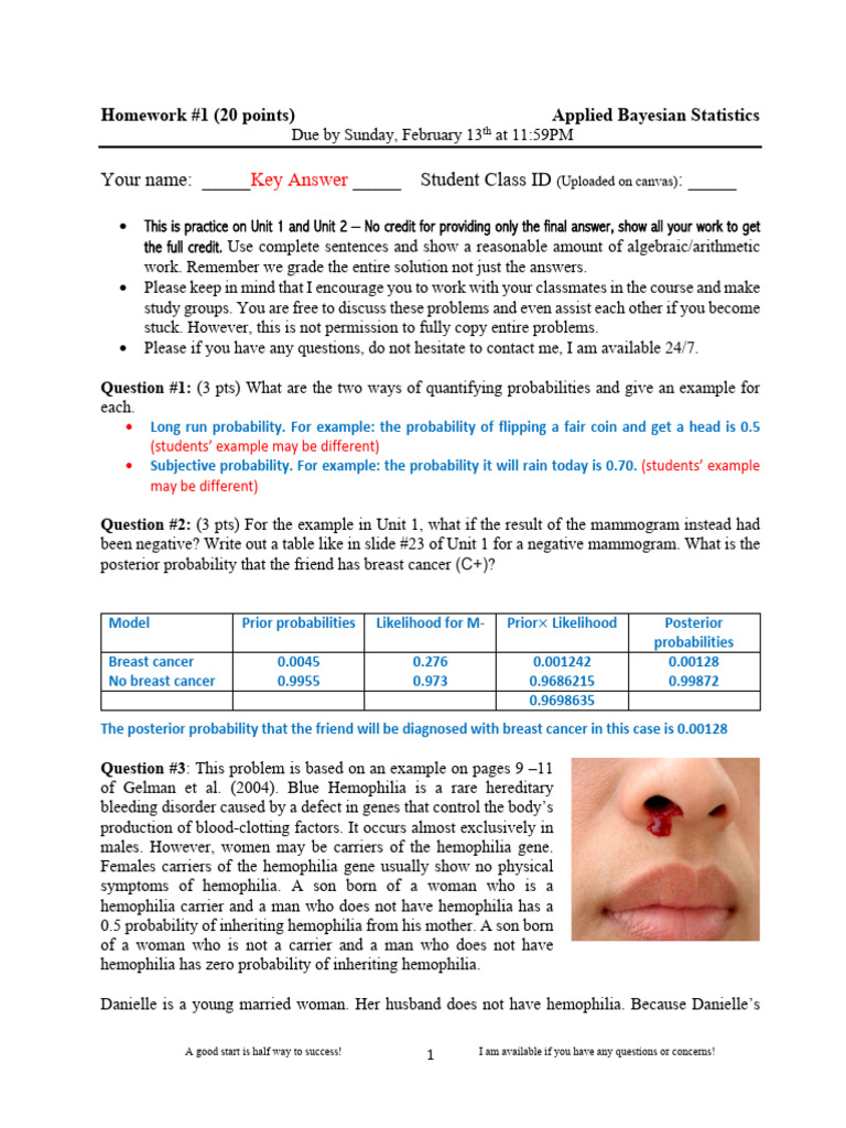 Homework 01 Key Answer | PDF | Haemophilia | Diagnosis Of Hiv/Aids
