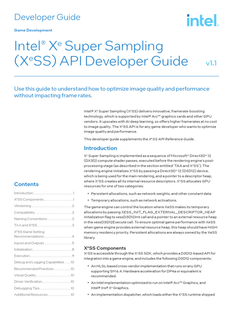 Intel Xe Super Sampling Xess API Developer Guide v1.1 | PDF | Computer ...