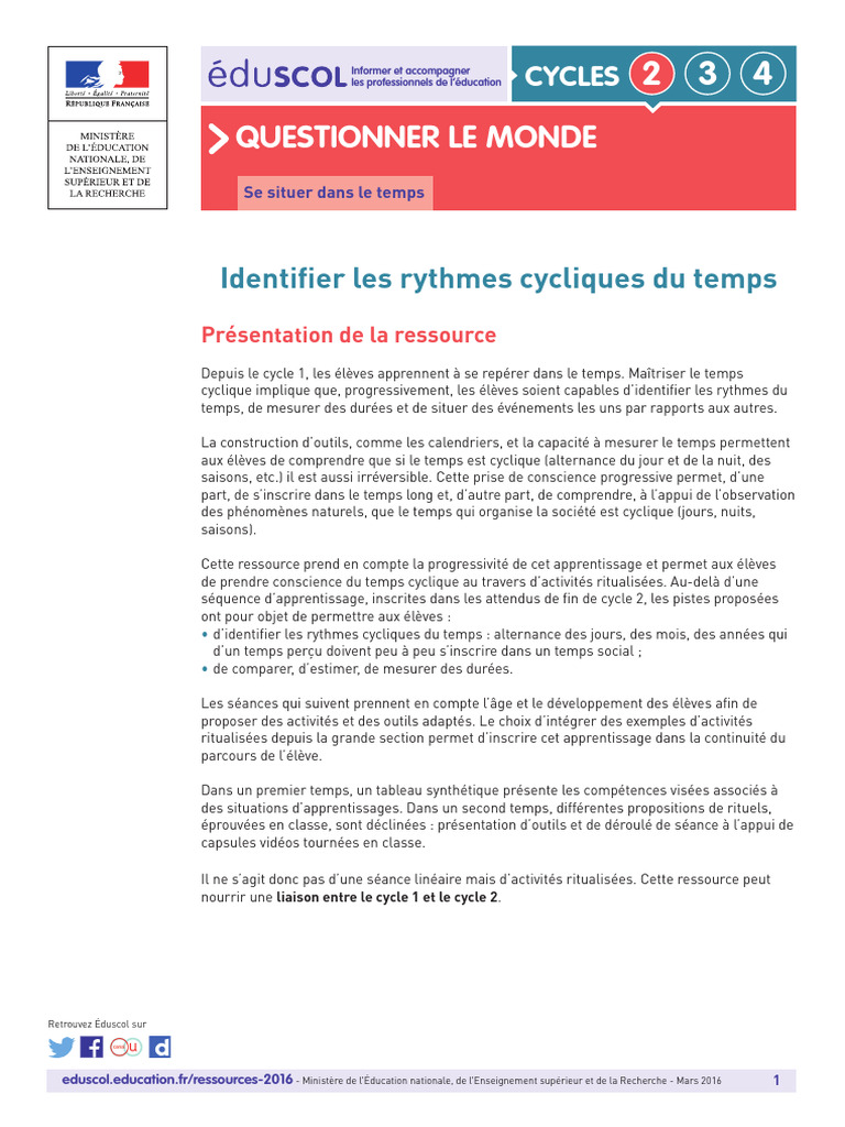 Rythmes cycliques du temps en CE1 | PDF | Pédagogie | Calendrier