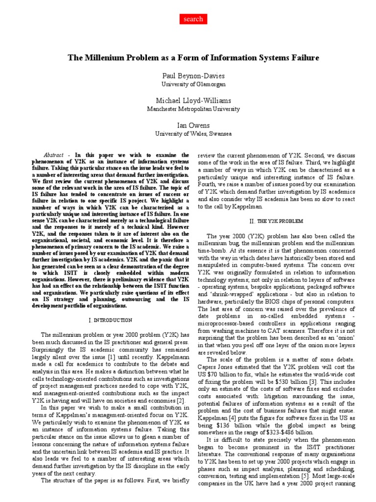 The Millenium Problem As A Form of Information Systems Failure | PDF ...