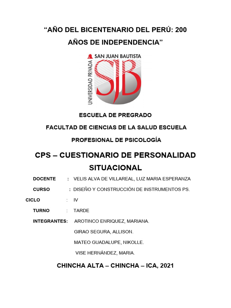 Cuestionario de Personalidad Situacional - Cps - Informe | PDF | Las emociones | Comportamiento