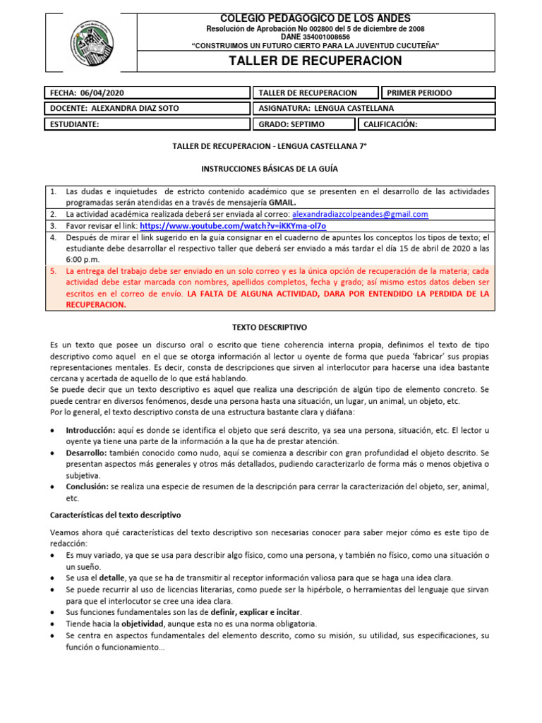 Tipos de Textos Descriptivos en Lengua | PDF | Verbo