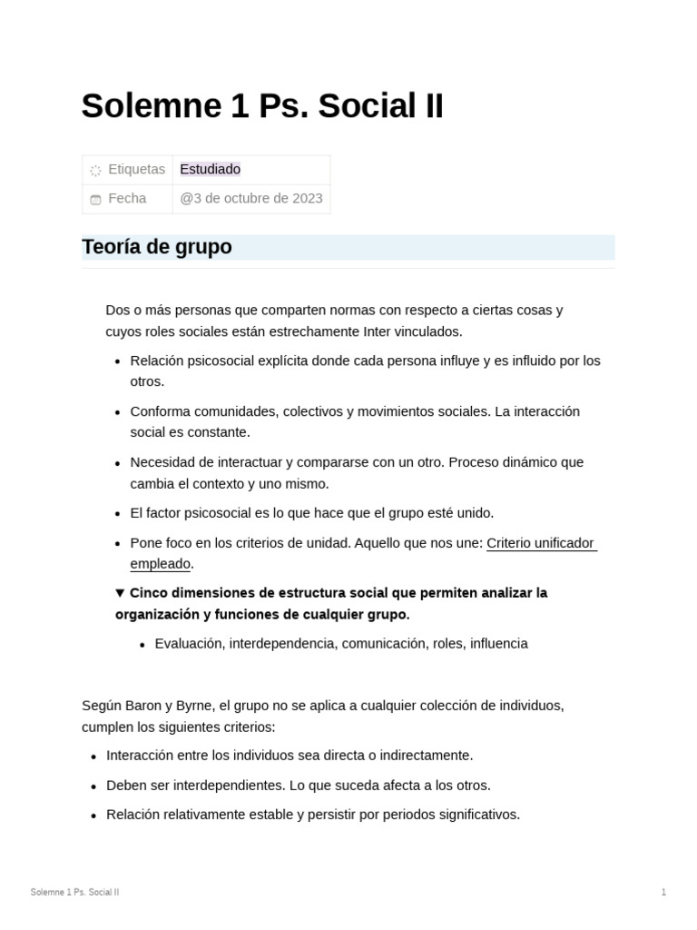 Solemne 1 Ps. Social II | PDF | Grupo social | Cohesión grupal