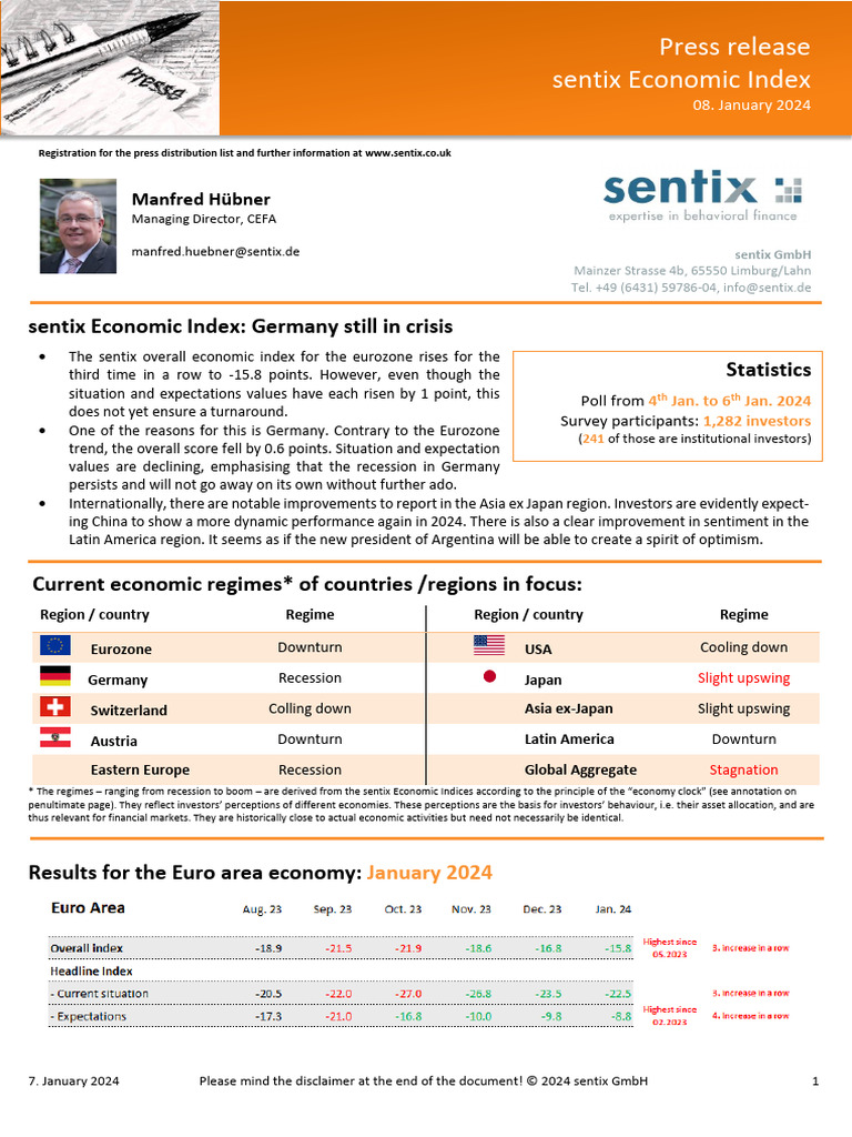 2024_01_sentix_Economic_Index_results | PDF | Investing | Recession