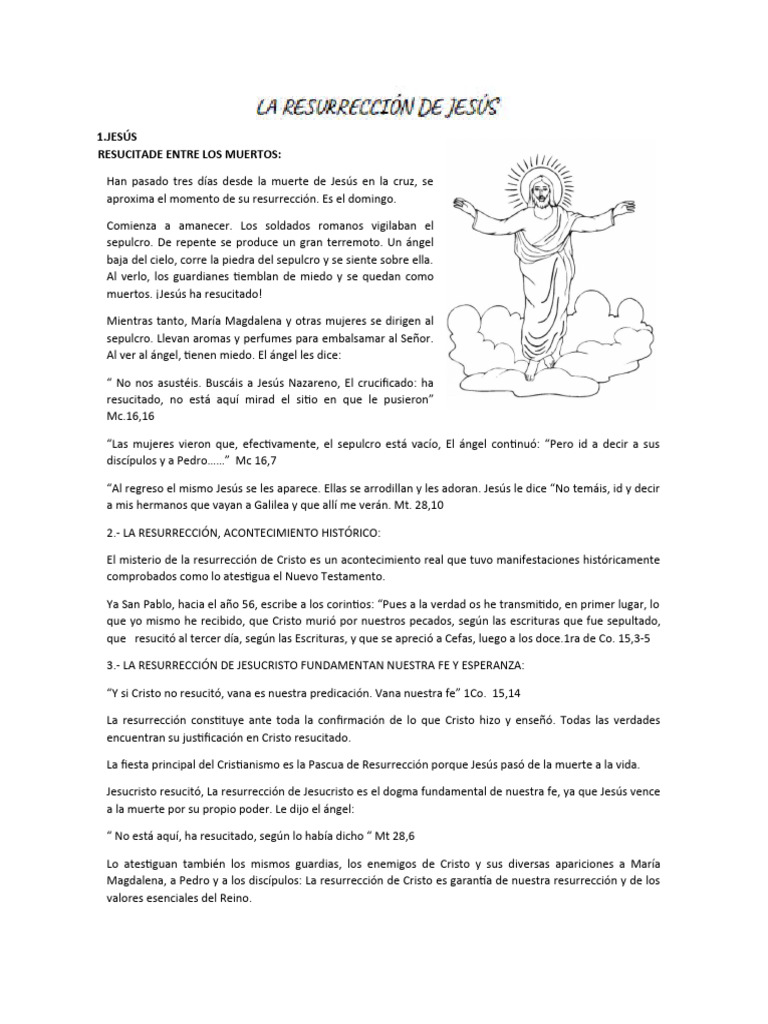 ACTIVIDAD DE LA RESURECCION DE JESUS 4° Y 5° | PDF | La resurrección de ...