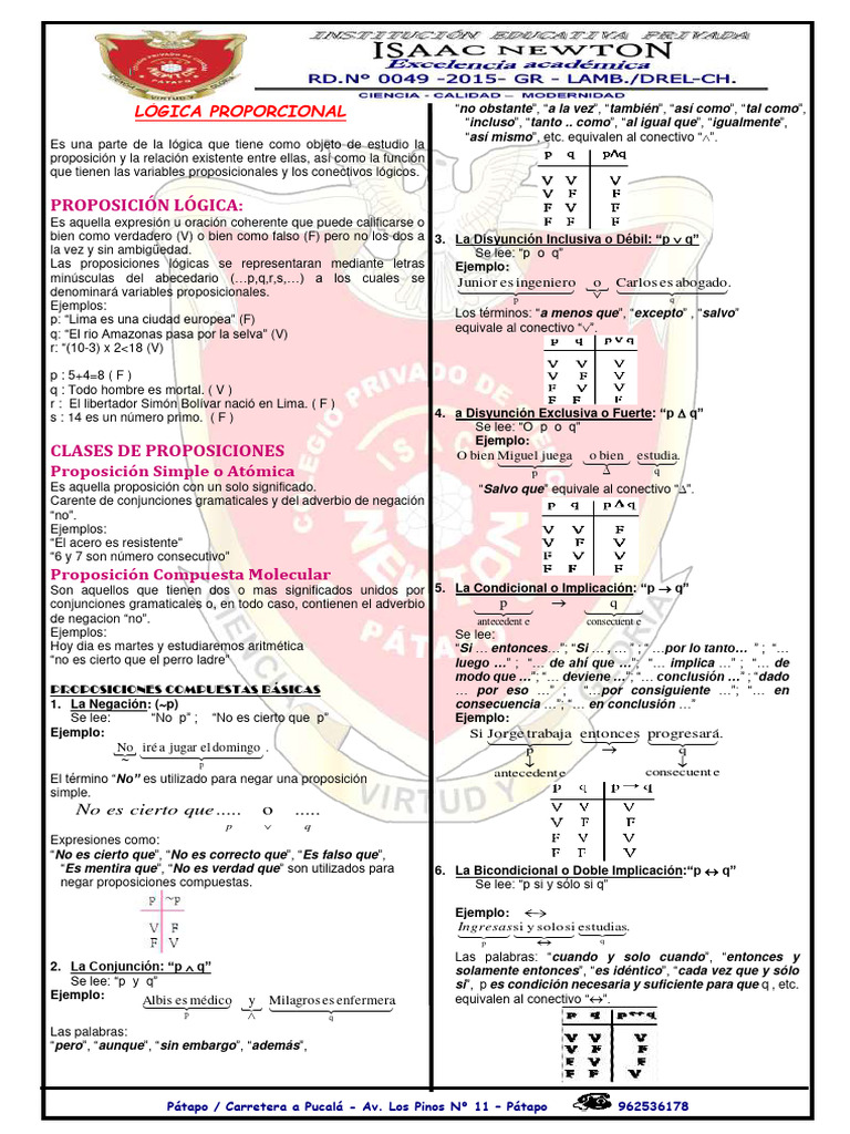 Lógica Proporcional - 1er Bim - 4to Sec2 | PDF | Proposición ...