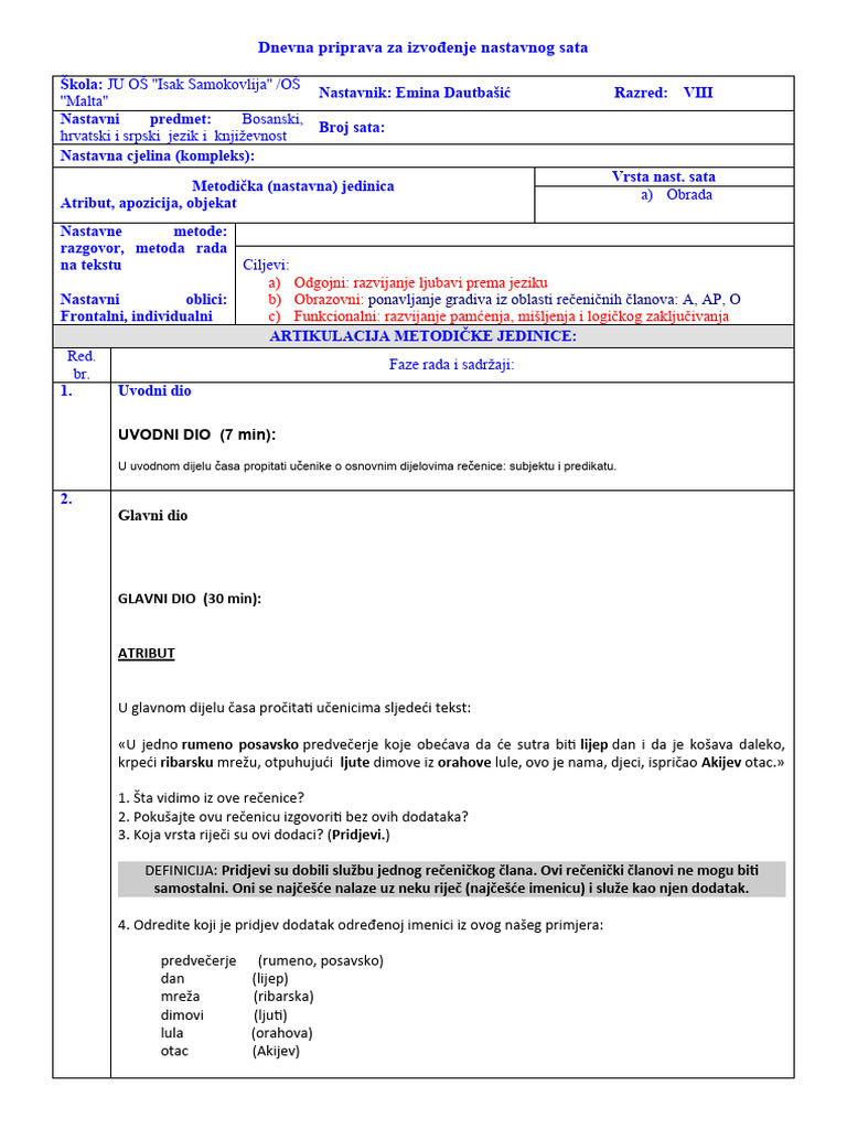 Atribut, Apozicija, Objekat | PDF