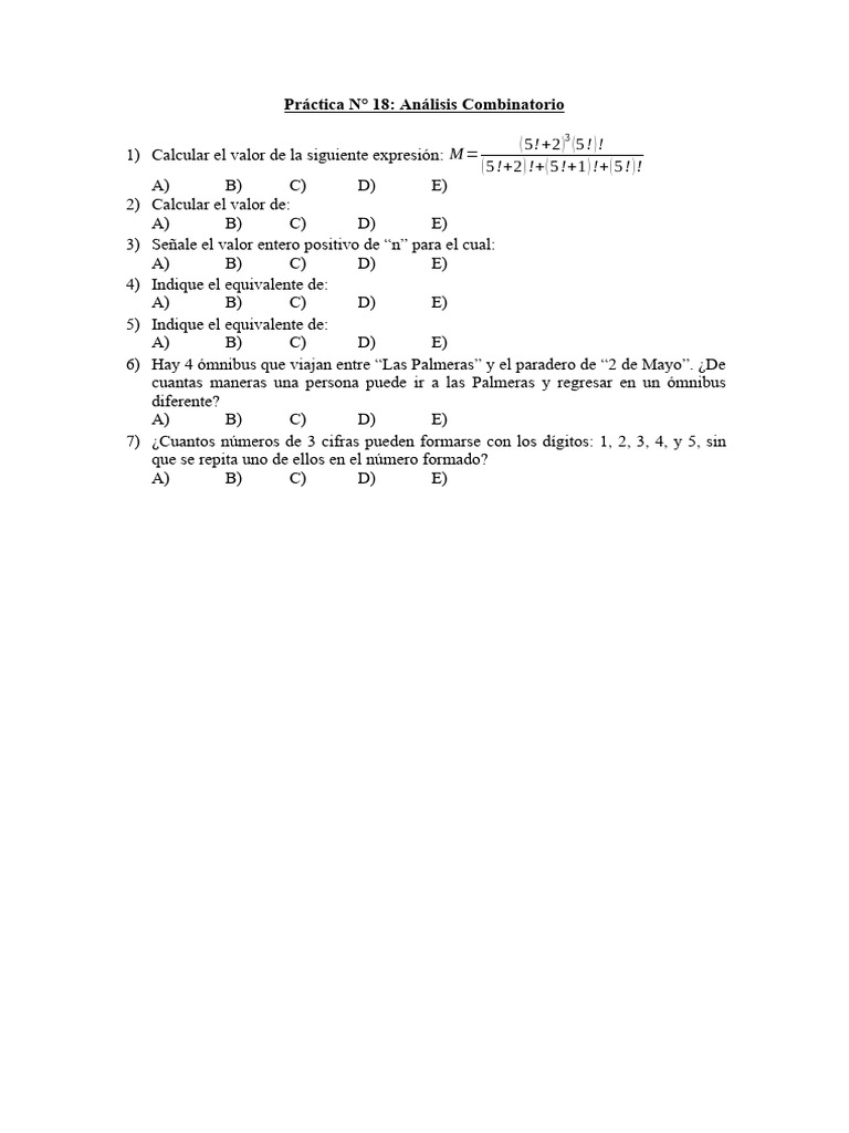 Práctica #18 Análisis Combinatorio | PDF