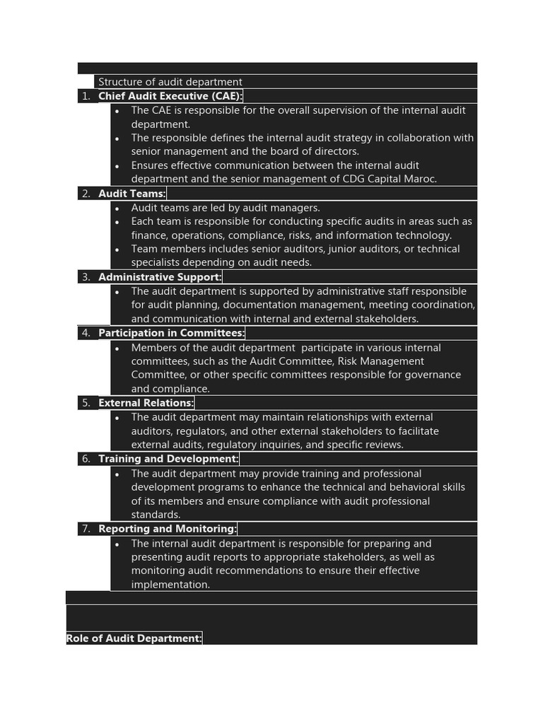 CDG Capital Audit Structure | PDF | Audit | Internal Audit