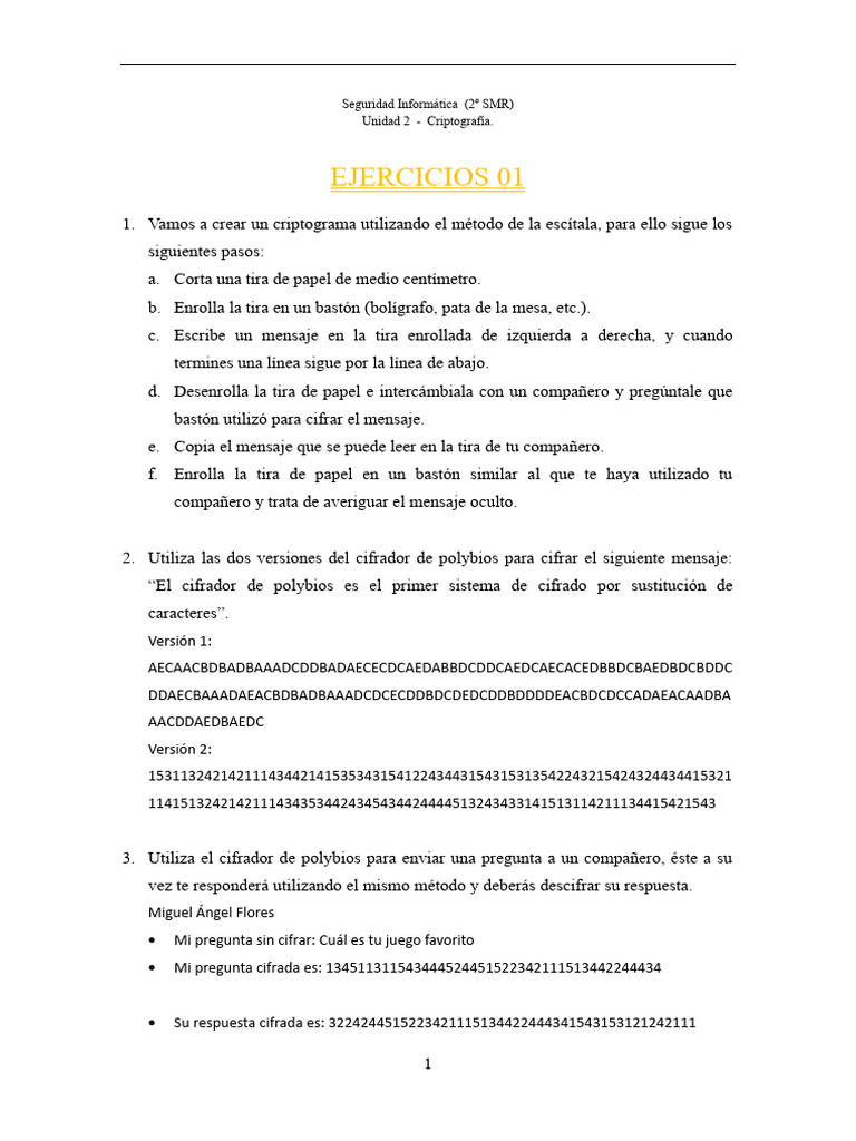 01-Criptografia (Ejer01) | PDF | Cifrado | Criptografía