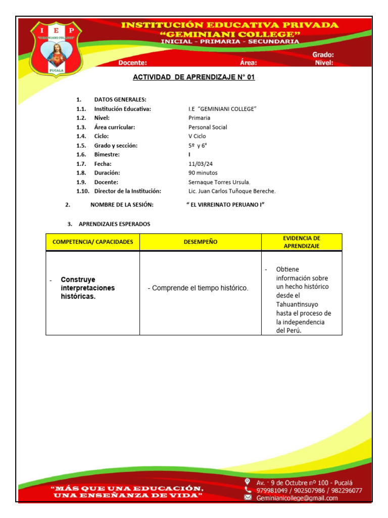 ACTIVIDAD DE APRENDIZAJE N 01 - I Bimestre | PDF | Aprendizaje | Maestros ACTIVIDAD DE APRENDIZAJE N 01 - I Bimestre | PDF | Aprendizaje | Maestros