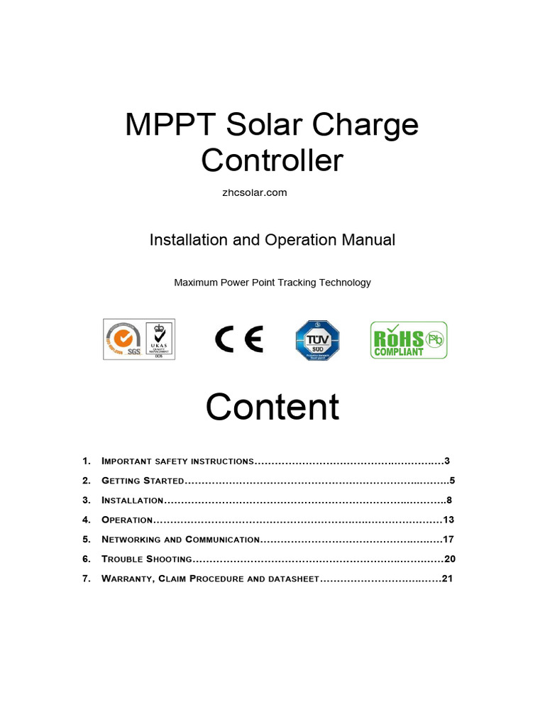 SCF MPPT Solar Charger User Manual Guide | PDF | Battery Charger ...