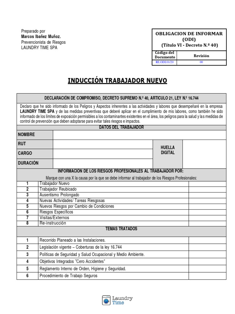 Inducción para Trabajadores Nuevos | PDF | Seguridad y salud ocupacional
