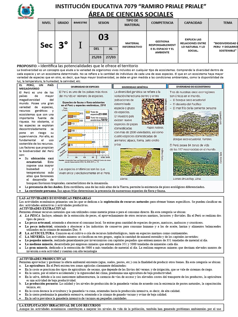 Ficha Informativa - Ccss - 3o - Sesion - Biodiversidad Del Peru - y - Desarrollo - Sostenible ...