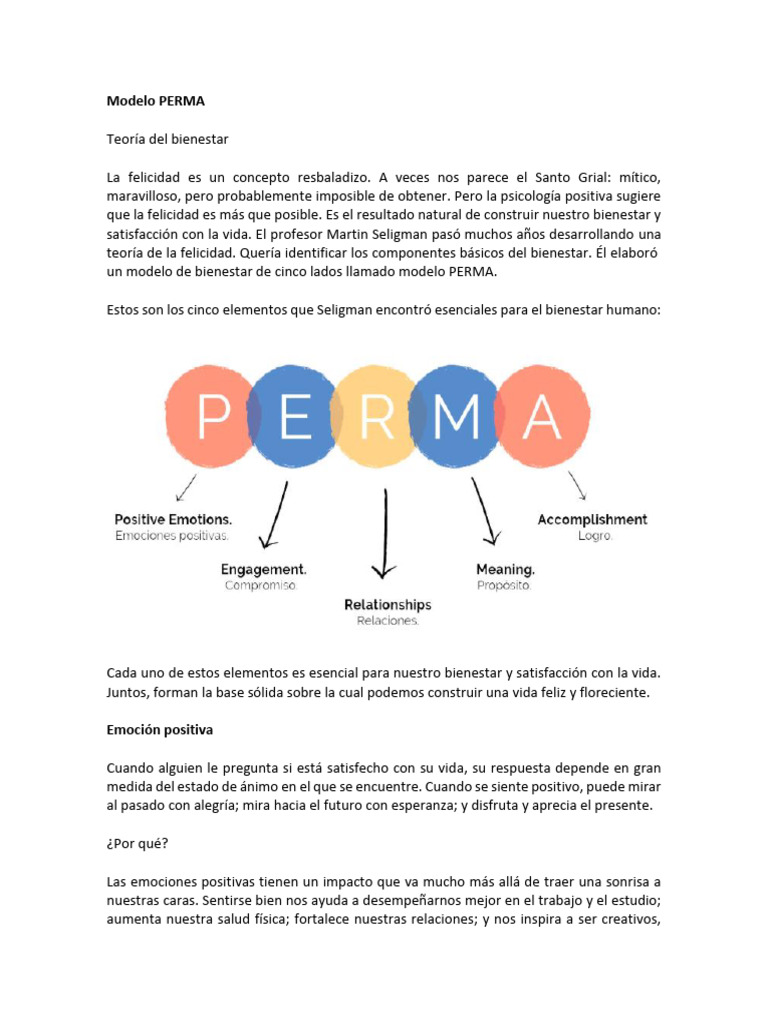 Modelo PERMA | PDF | Bienestar | Felicidad