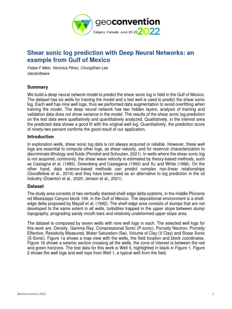 Shear Sonic Log Prediction With Deep Neural Networ | PDF | Artificial ...