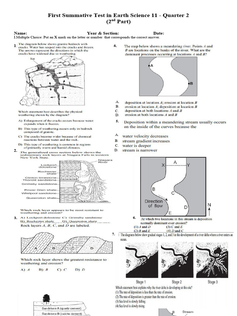 1st Summative Test in Earth Science 11 Quarter 2 | PDF | Weathering ...
