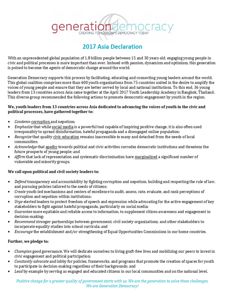 Final 2017 Asia Declaration | PDF | Civic Engagement | Governance