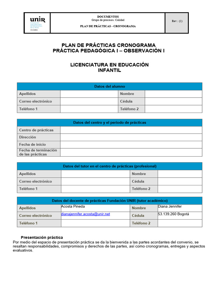 PLAN DE TRABAJO Y CRONOGRAMA PRÁCTICA I (1) | PDF | Plan de estudios | Enseñando