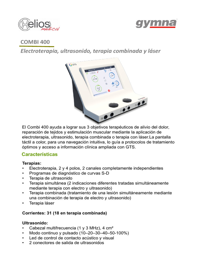 Combi 400: Terapias y Funciones Clave | PDF | Ultrasonido | Ingenieria ...