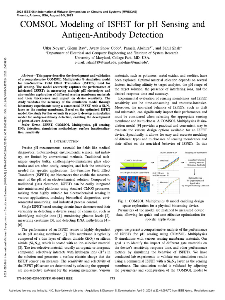 COMSOL Modeling of ISFET For PH Sensing and Antigen-Antibody Detection | PDF | Field Effect ...