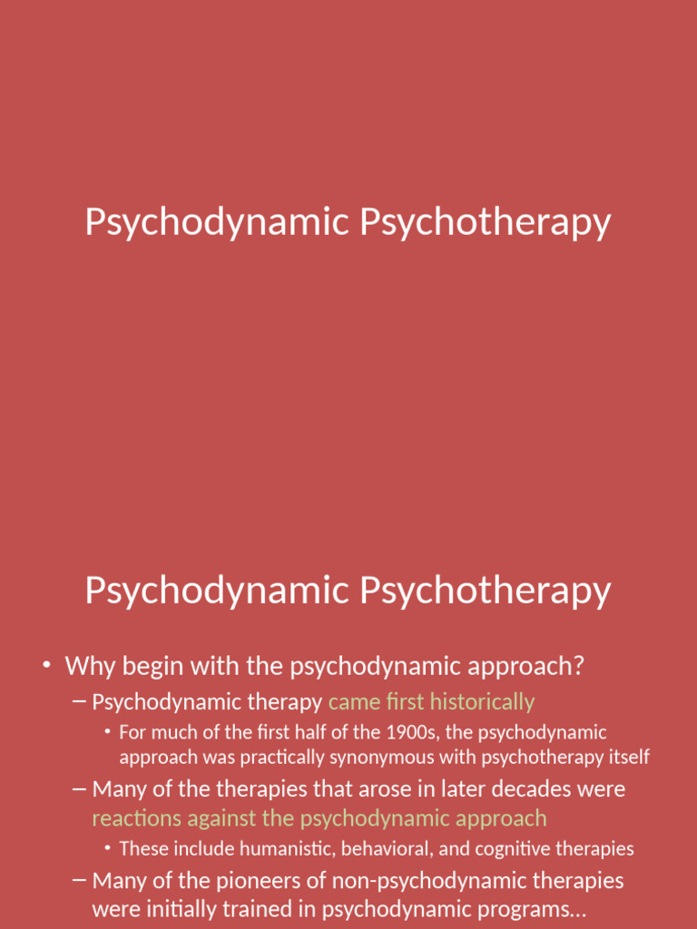 Psychodynamic Psychotherapy | PDF | Id | Psychotherapy
