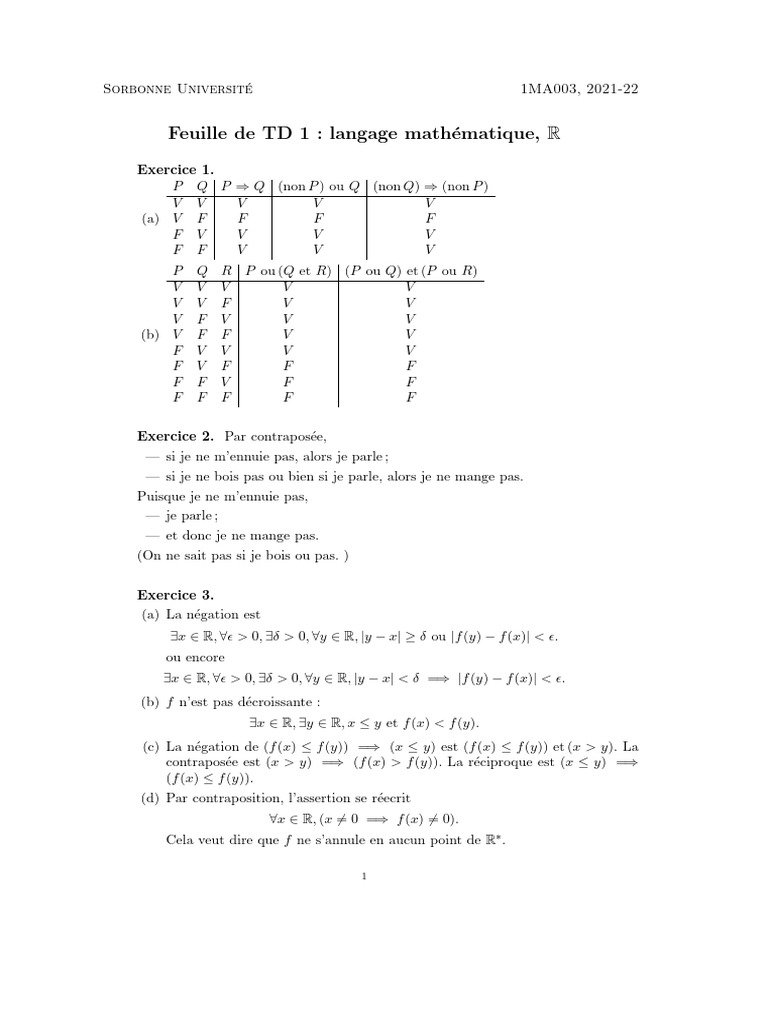 Corr td1 Mathappro | PDF | Mathématiques | Logique mathématique
