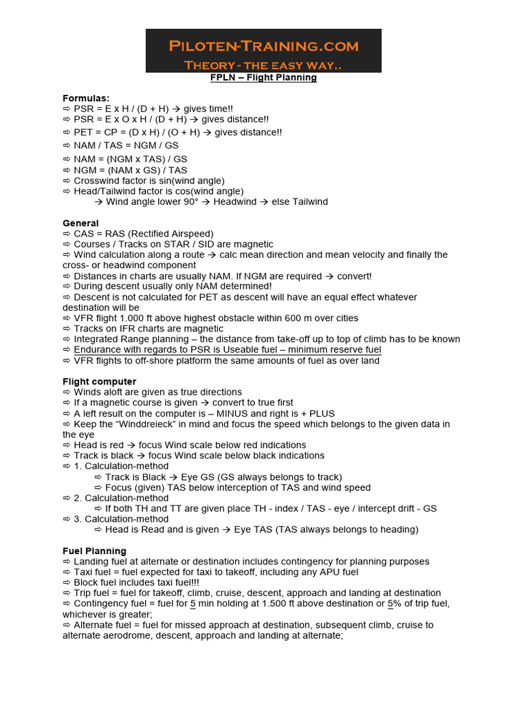 ATPL Flight Planning Formulas Guide | PDF | Instrument Flight Rules ...