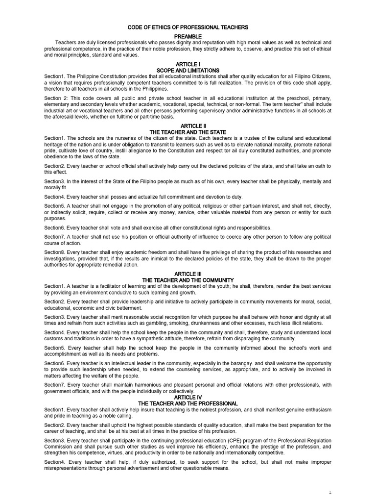 Code of Ethics | PDF | Teachers | Disciplines