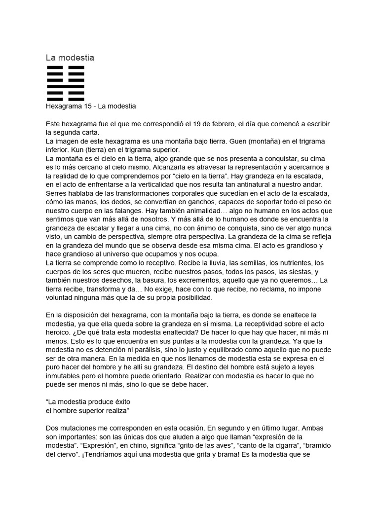 La Grandeza de la Modestia en el Hexagrama 15 | PDF | Filosofía | Derecho