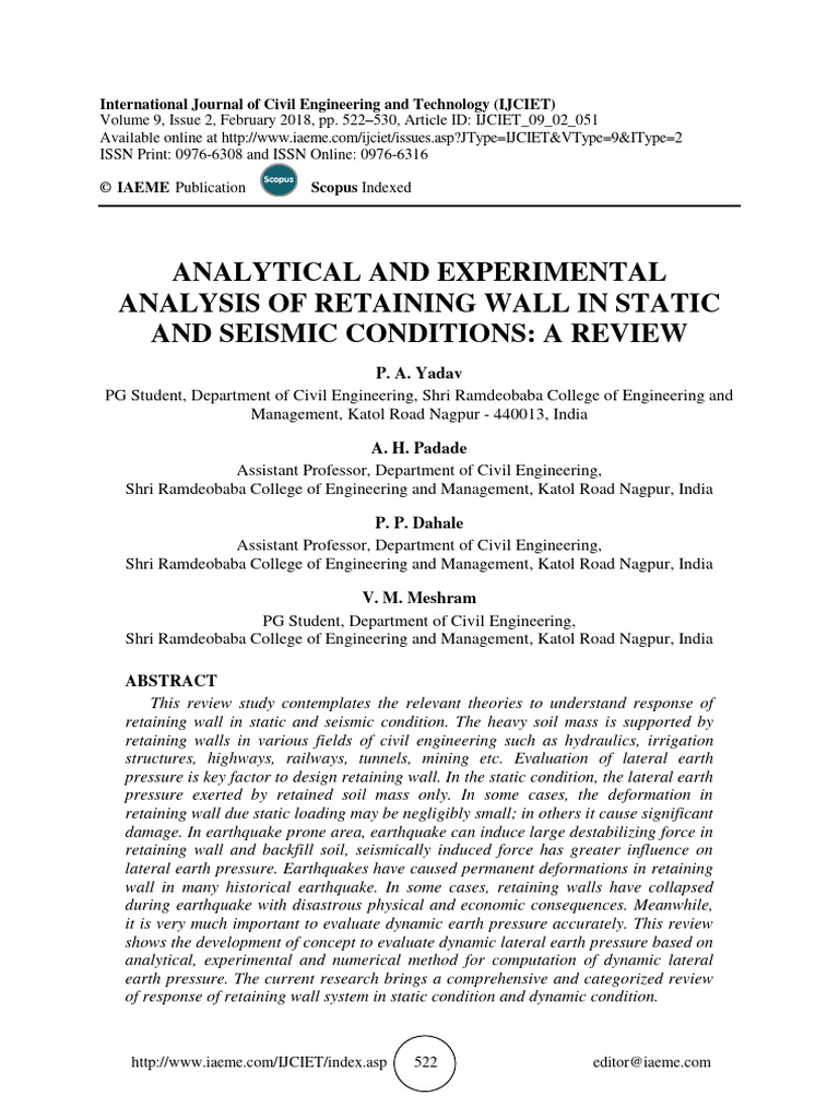 Analytical and Experimental Analysis of Retaining | PDF | Stress (Mechanics) | Friction