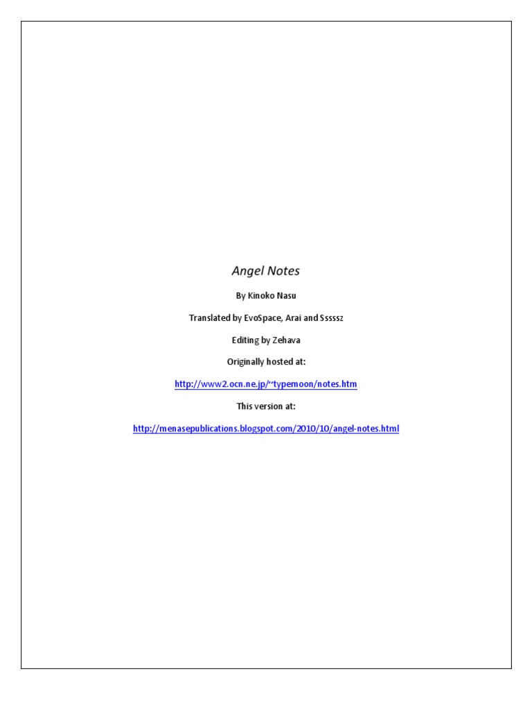 Angel Notes: by Kinoko Nasu Translated by Evospace, Arai and SSSSSZ ...