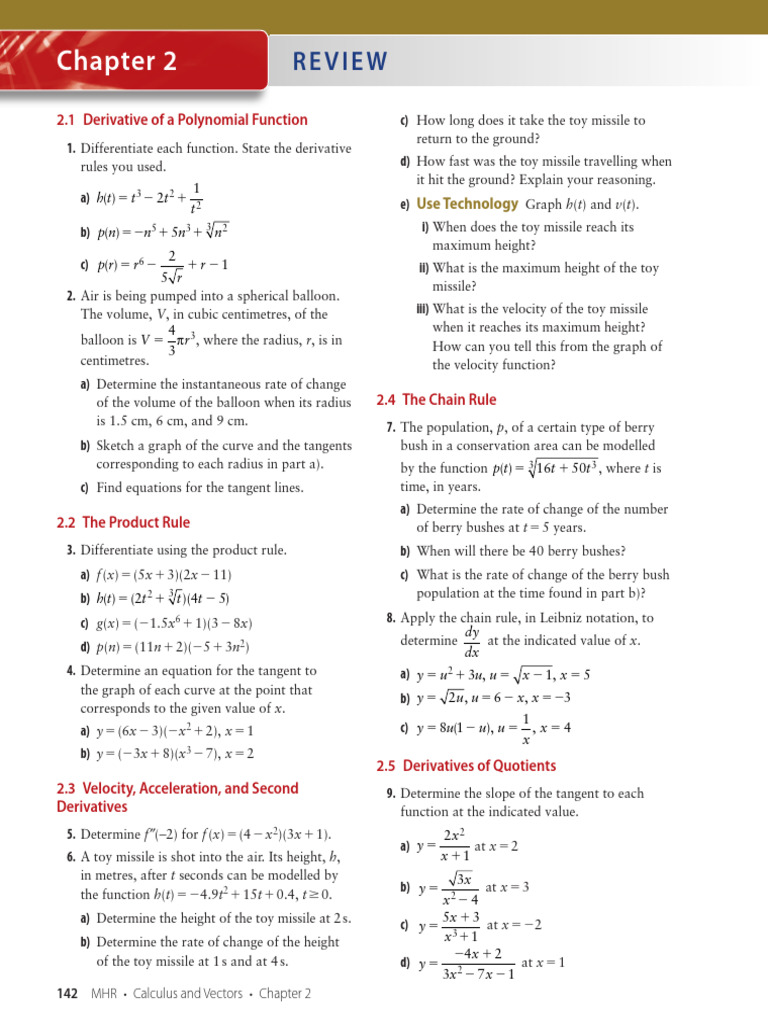 Calculus and Vectors: Derivatives Review | PDF | Derivative | Tangent