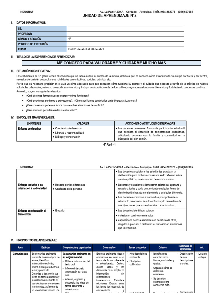 4° Grado - Unidad de Aprendizaje N°02 | PDF | Geometría