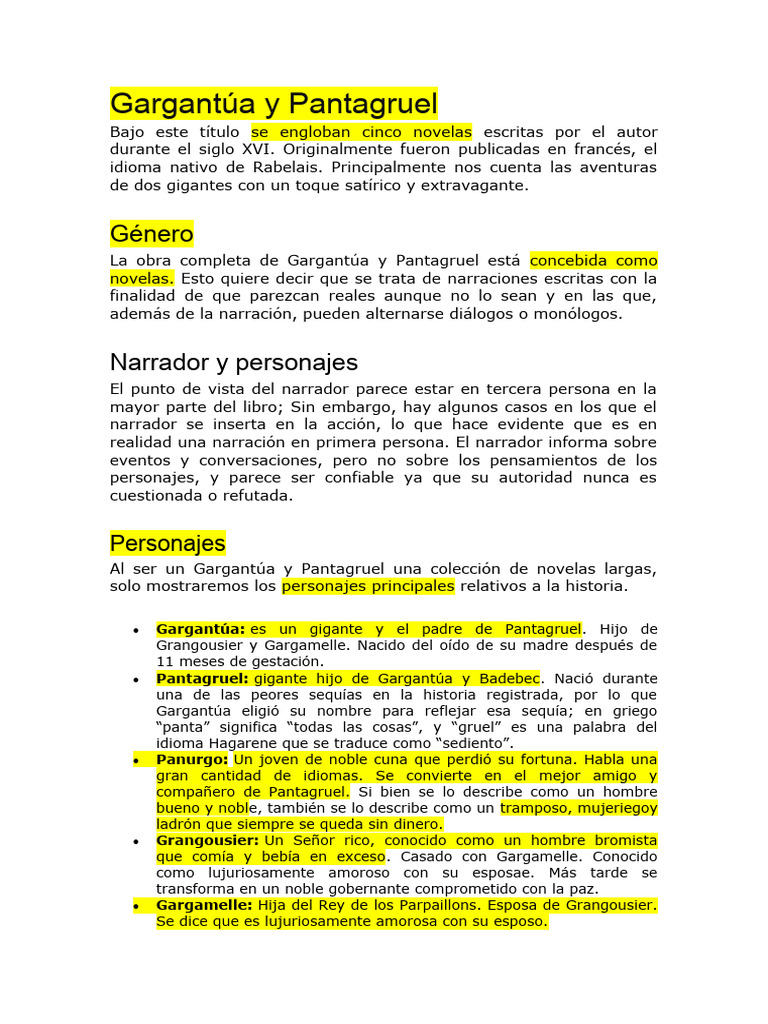 Gargantúa y Pantagruel: Resumen y Análisis | PDF | Gargantua y Pantagruel