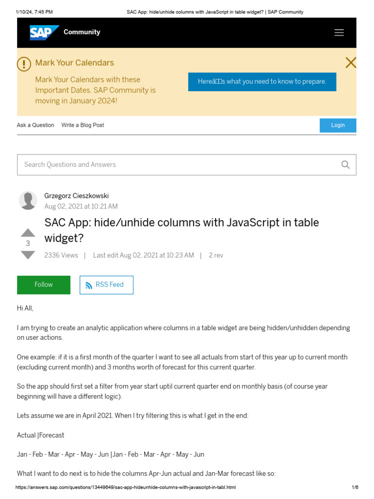 Sac App Hide Unhide Columns With Javascript In Table Widget Sap