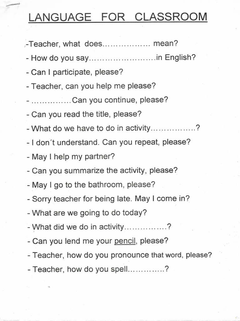 Classroom Language Pdf