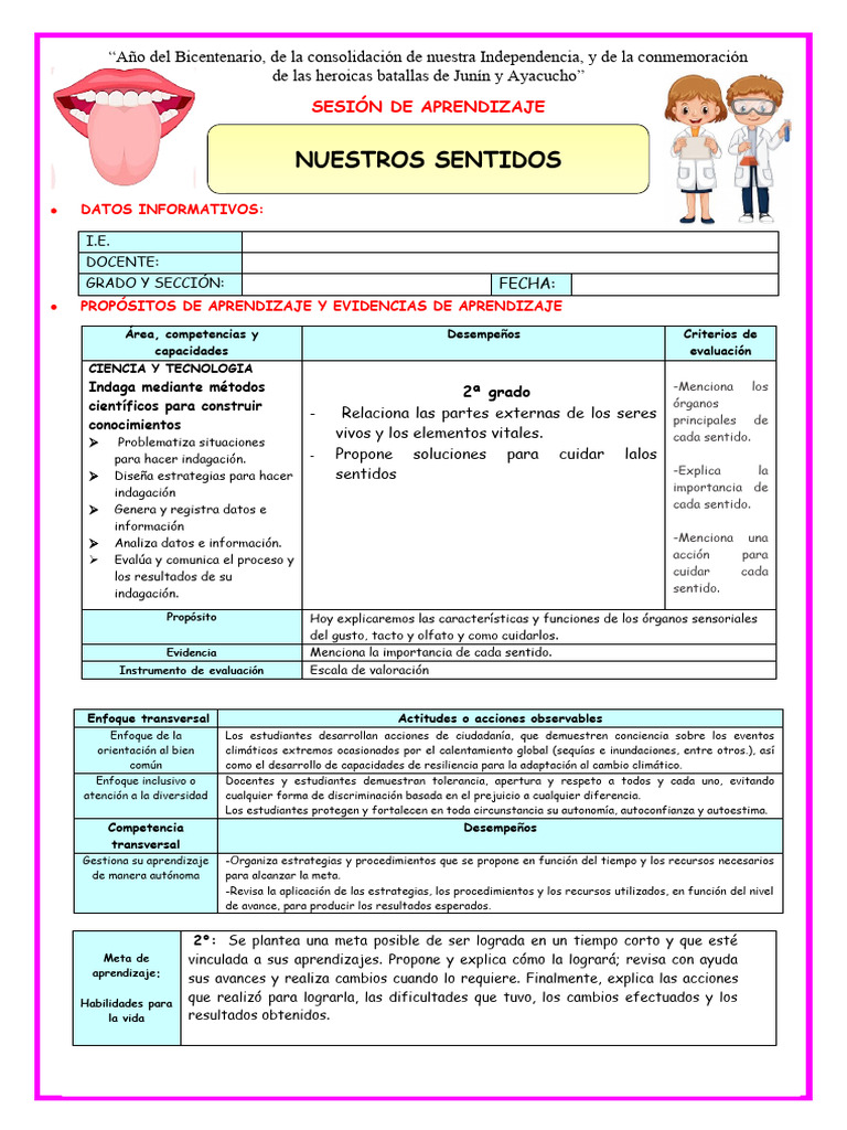 Características de los Sentidos en 2° Grado | PDF | Aprendizaje ...