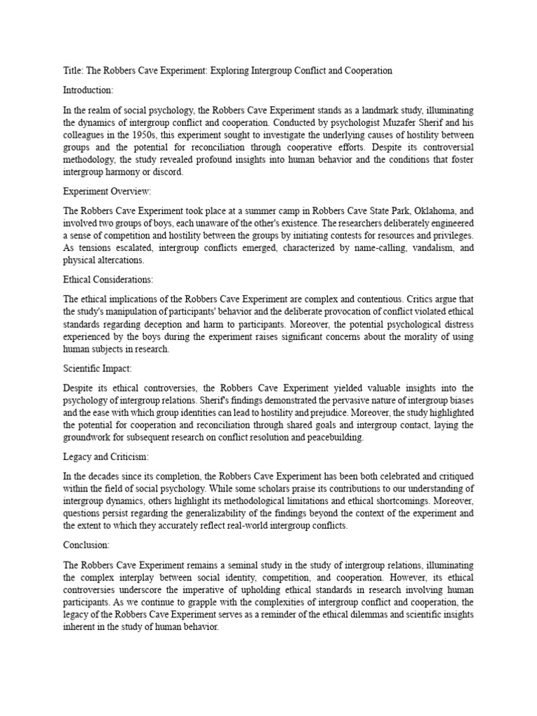 The Robbers Cave Experiment | PDF | Experiment | Social Psychology