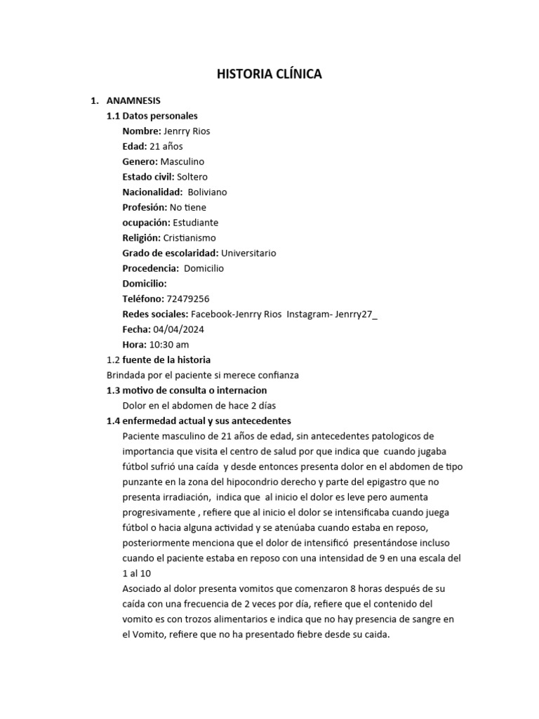 Historia Clínica Revisión Por Sistemas | PDF | Heces | Hormona