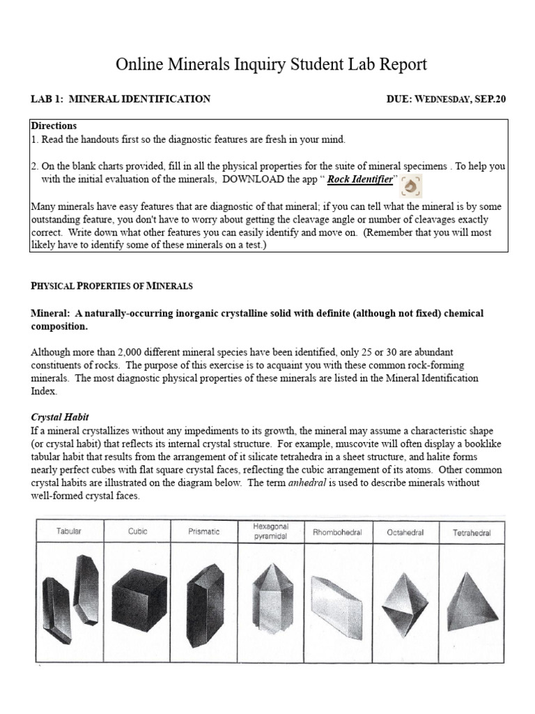 Lab1 - Instrctn Minerals Worksheet 1 | PDF | Minerals | Silicate